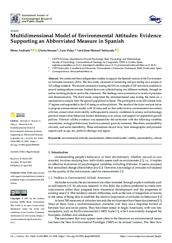 (PDF) Multidimensional Model of Environmental Attitudes: Evidence Supporting an Abbreviated ...