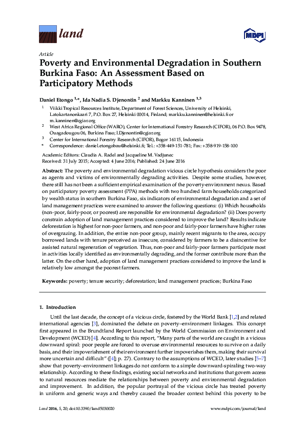 (PDF) Poverty and Environmental Degradation in Southern Burkina Faso ...