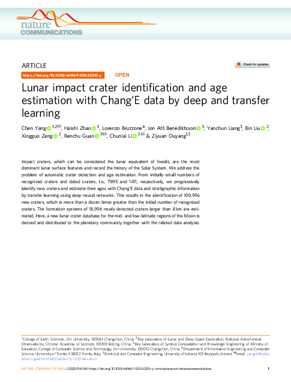 (PDF) Lunar impact crater identification and age estimation with Chang ...