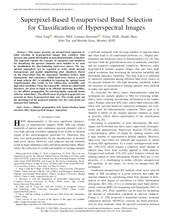 (PDF) Superpixel-Based Unsupervised Band Selection for Classification of Hyperspectral Images