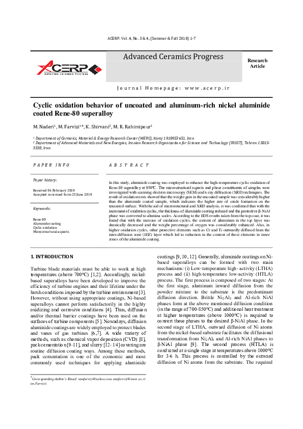 (PDF) Cyclic oxidation behavior of uncoated and aluminum-rich nickel ...
