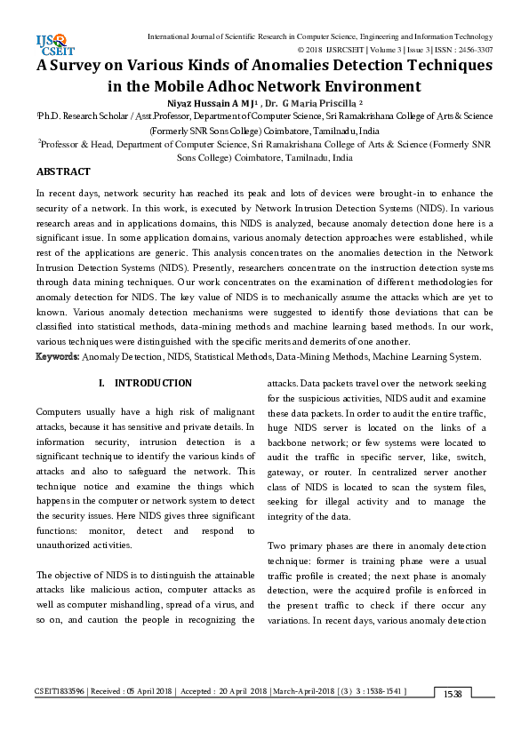 (PDF) A Survey on Various Kinds of Anomalies Detection Techniques in the Mobile Adhoc Network ...