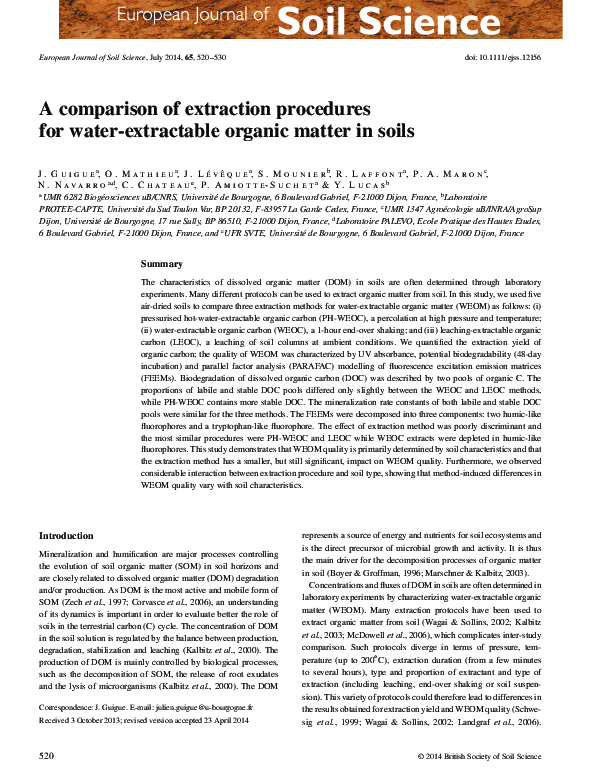 (PDF) A comparison of extraction procedures for water-extractable ...
