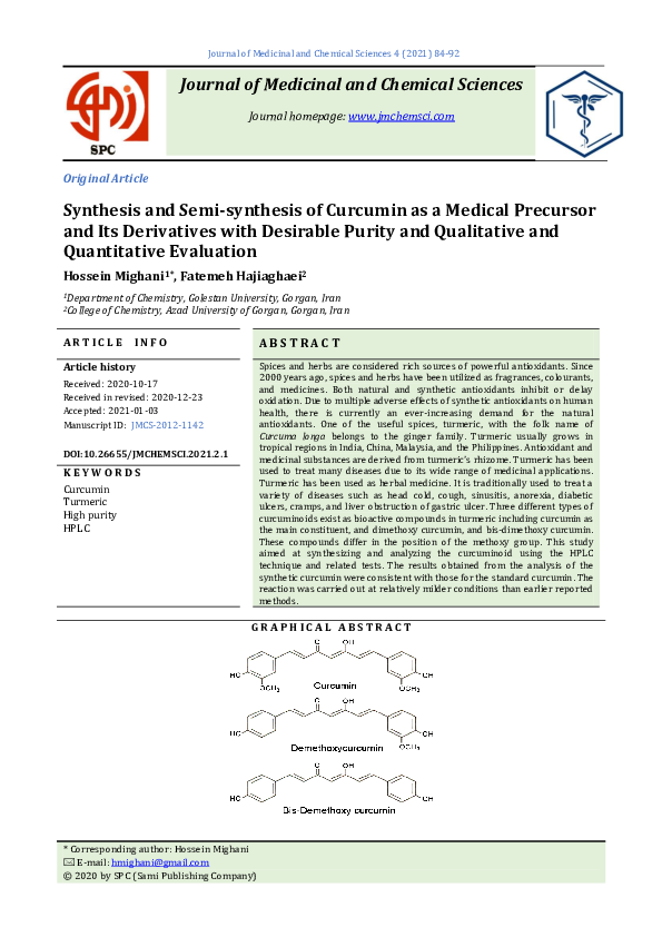 (PDF) Synthesis and Semi-synthesis of Curcumin as a Medical Precursor ...