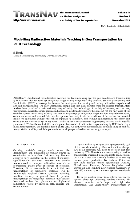 (PDF) Modelling Radioactive Materials Tracking in Sea Transportation by RFID Technology