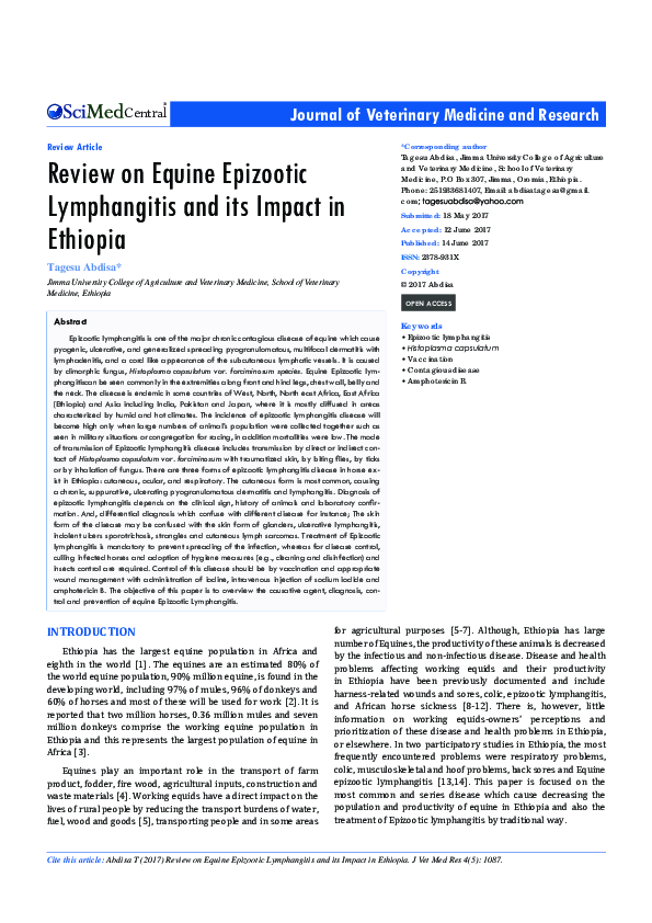 (PDF) Review on Equine Epizootic Lymphangitis and its Impact in ...