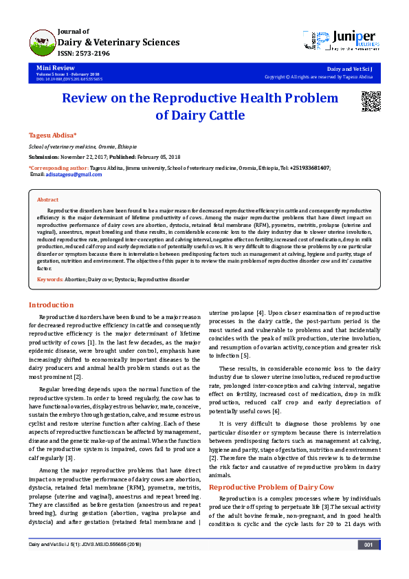 (PDF) Review on the Reproductive Health Problem of Dairy Cattle