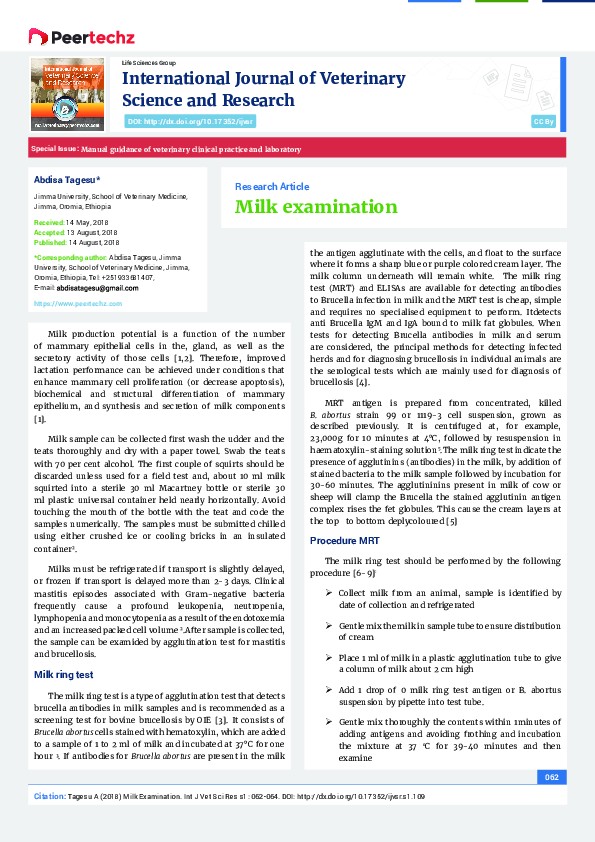 (PDF) Milk examination