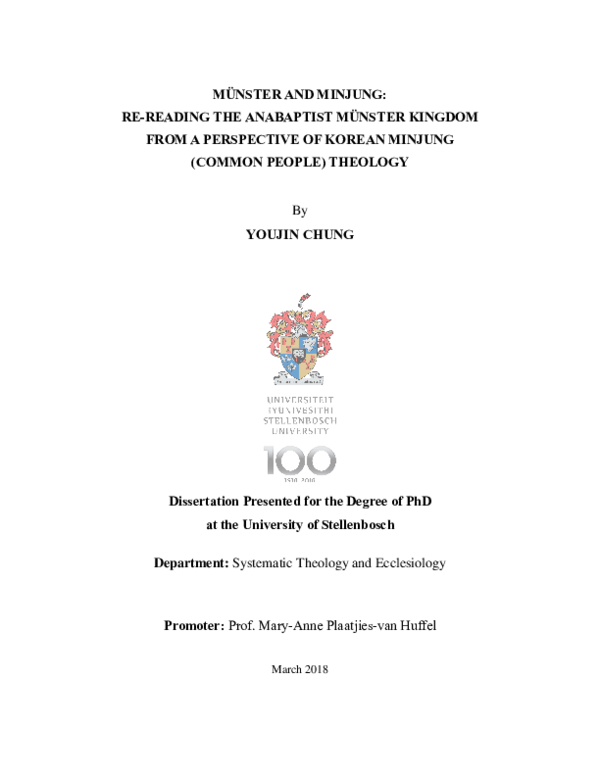 (PDF) Munster and Minjung : re-reading the Anabaptist Münster kingdom ...