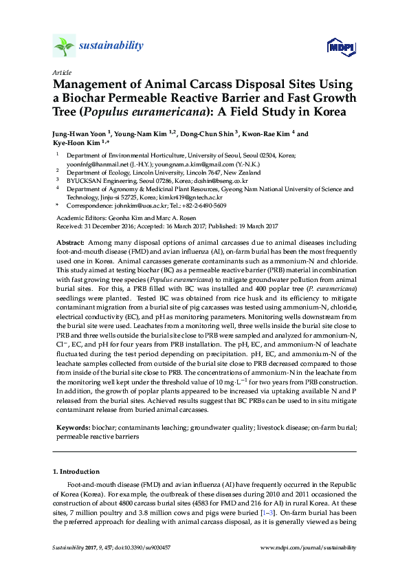 (PDF) Management of Animal Carcass Disposal Sites Using a Biochar ...