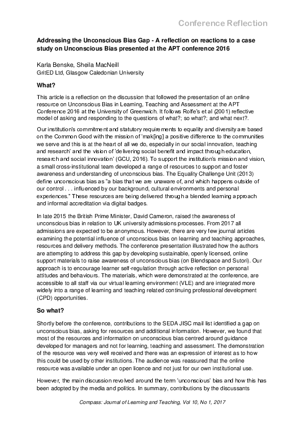 (PDF) Addressing the Unconscious Bias Gap - A reflection on reactions ...