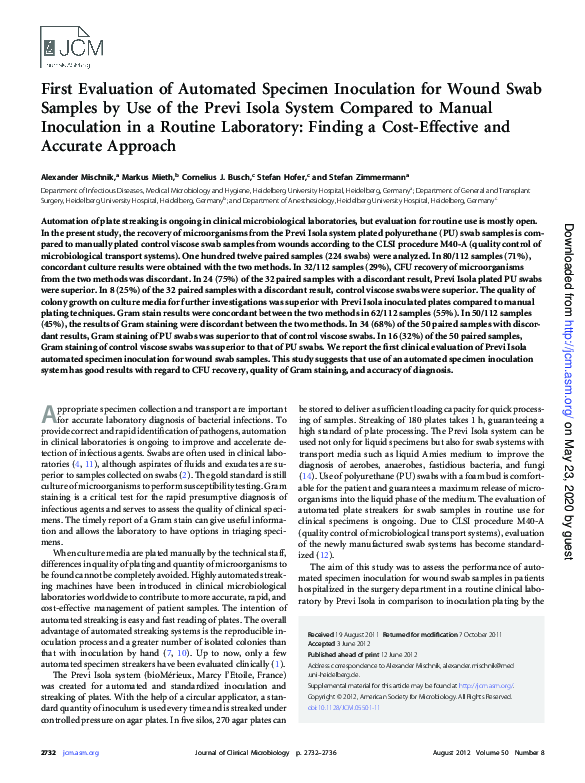 (PDF) First Evaluation of Automated Specimen Inoculation for Wound Swab ...