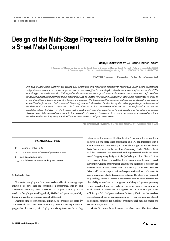 (PDF) Design of the multi-stage progressive tool for blanking a sheet ...
