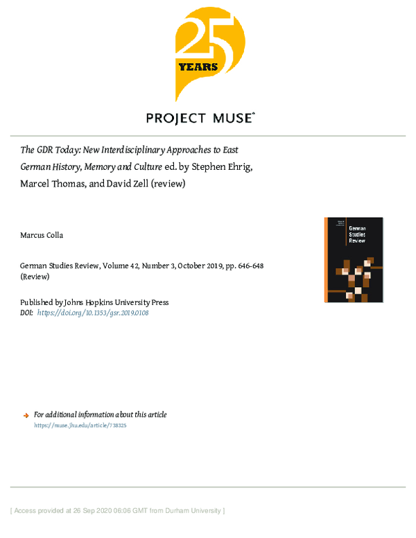 (PDF) The GDR Today: New Interdisciplinary Approaches to East German ...