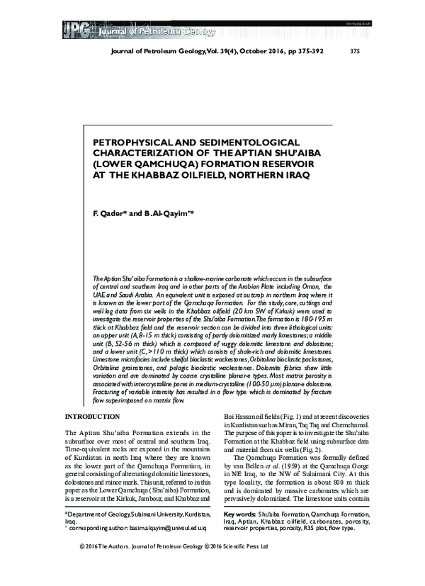 (PDF) Petrophysical and Sedimentological Characterization of the Aptian ...