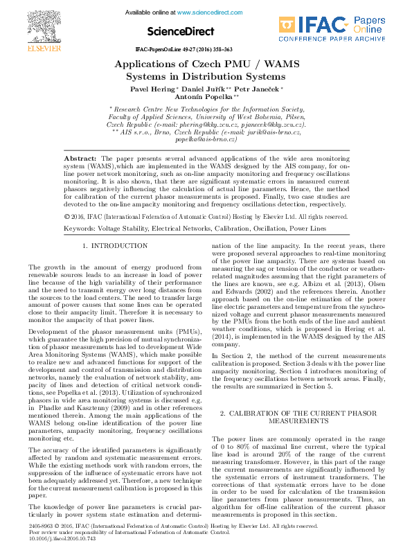 (PDF) Applications of Czech PMU / WAMS Systems in Distribution Systems ...