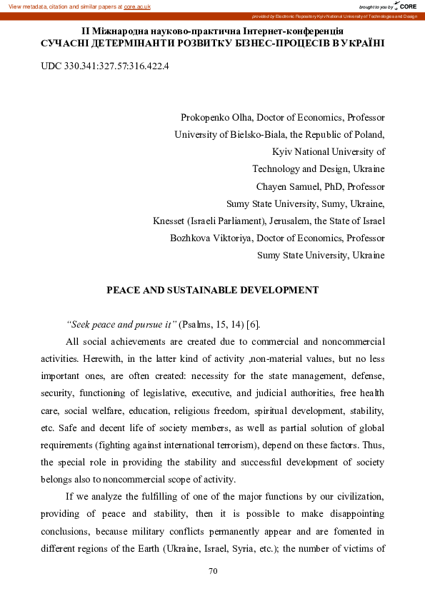 (PDF) Peace and sustainable development