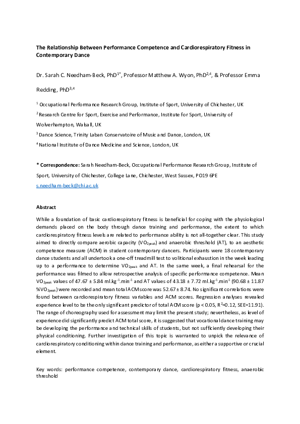 (PDF) Relationship Between Performance Competence and Cardiorespiratory ...