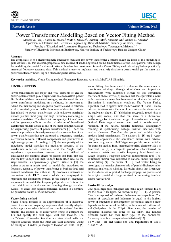 (PDF) Power Transformer Modelling Based on Vector Fitting Method