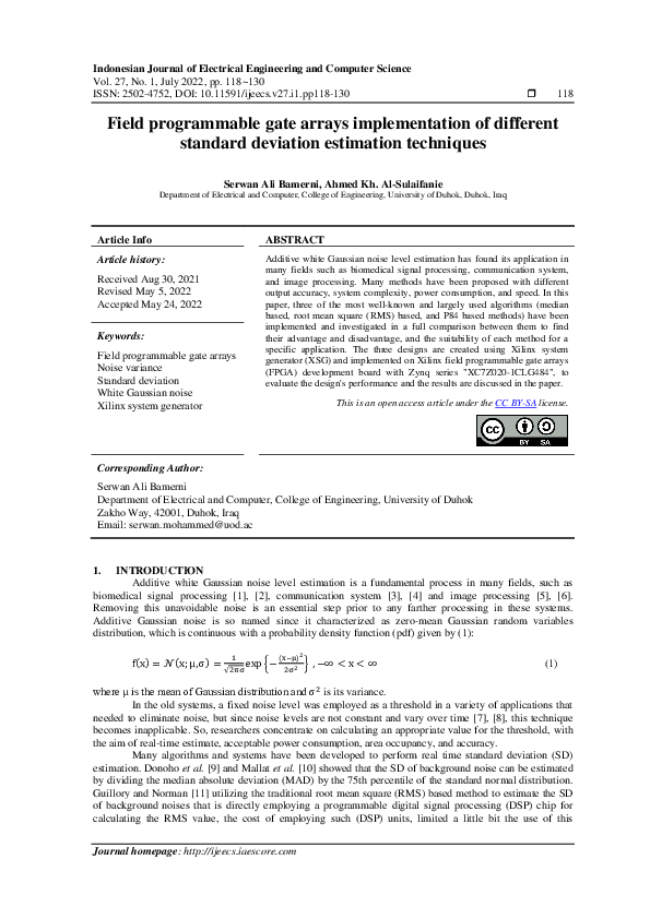 (PDF) Field programmable gate arrays implementation of different standard deviation estimation ...