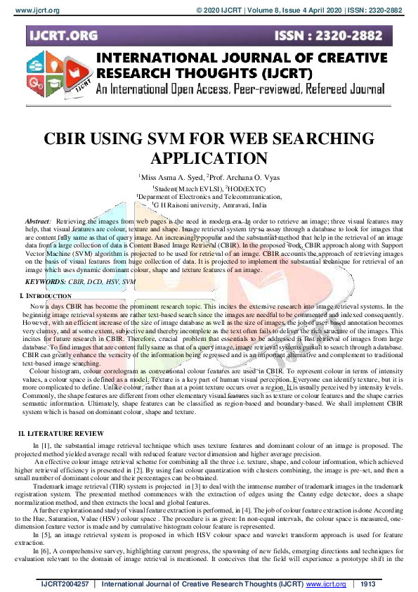 Cbir Using SVM for Web Searching Application
