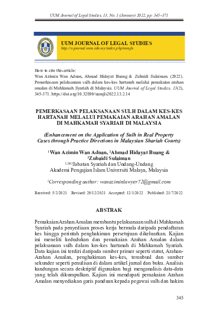 (PDF) PEMERKASAAN PELAKSANAAN SULH DALAM KES-KES HARTANAH MELALUI ...