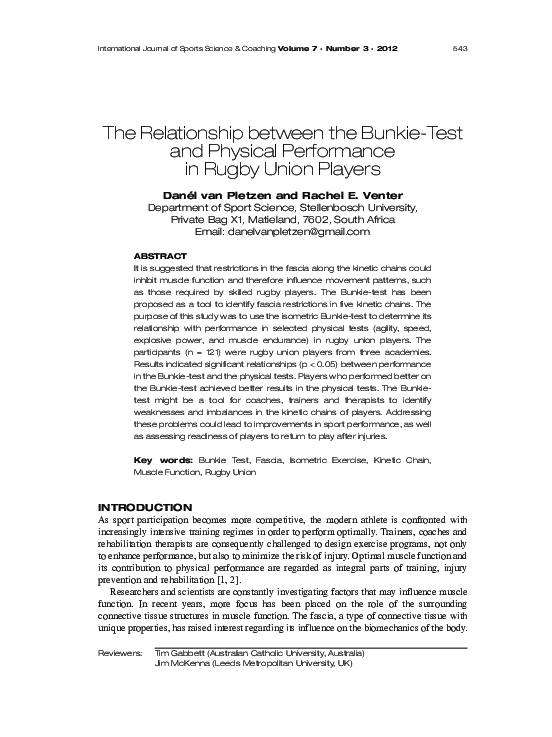 (PDF) The Relationship between the Bunkie-Test and Physical Performance ...