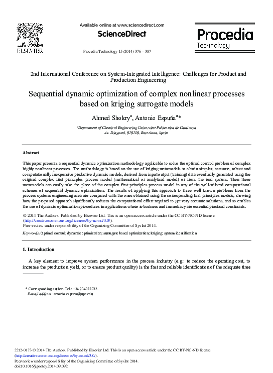 (PDF) Sequential Dynamic Optimization of Complex Nonlinear Processes based on Kriging Surrogate ...