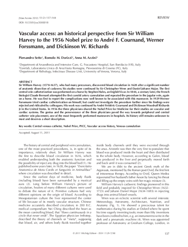 (PDF) Vascular access: an historical perspective from Sir William ...