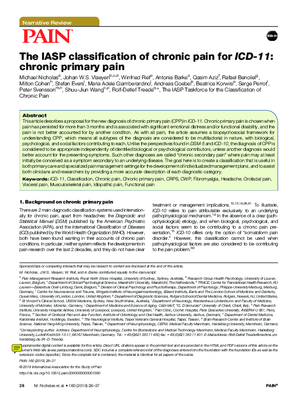 (PDF) The IASP classification of chronic pain for ICD-11: chronic ...