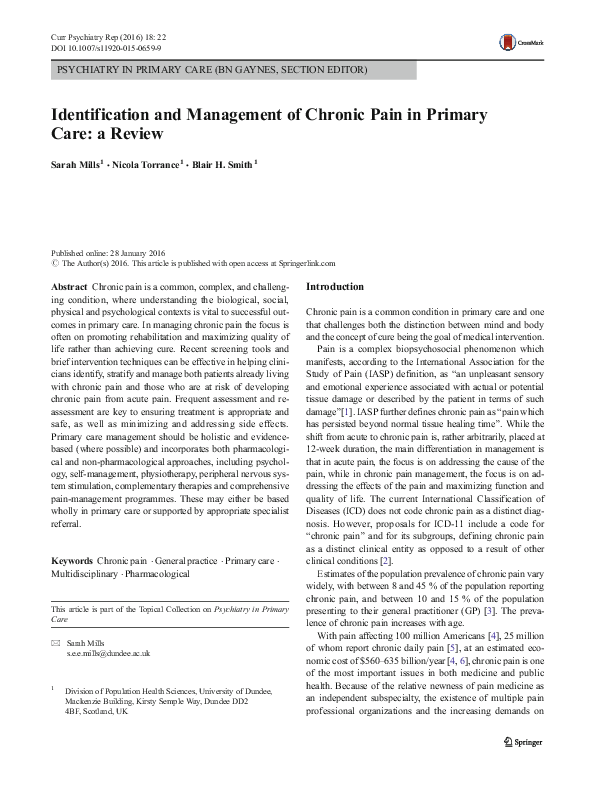 (PDF) Identification and Management of Chronic Pain in Primary Care: a ...