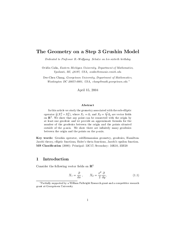 (PDF) Geodesics in Step 3 Grushin Geometry