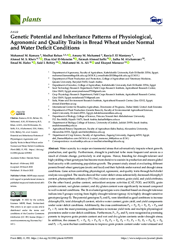 (PDF) Genetic Potential and Inheritance Patterns of Physiological, Agronomic and Quality Traits ...