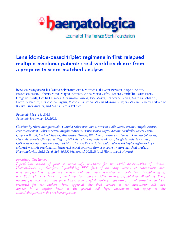(PDF) Lenalidomide-based triplet regimens in first relapsed multiple ...