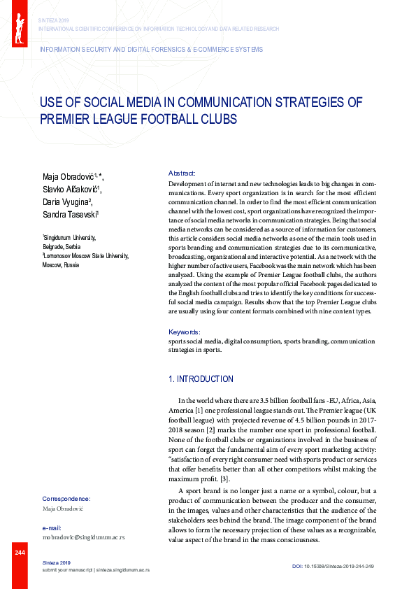 (PDF) Use of Social Media in Communication Strategies of Premier League ...