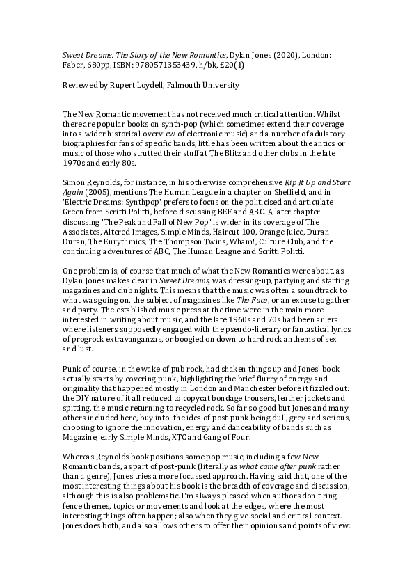 (PDF) Sweet Dreams: The Story of the New Romantics, Dylan Jones (2020)