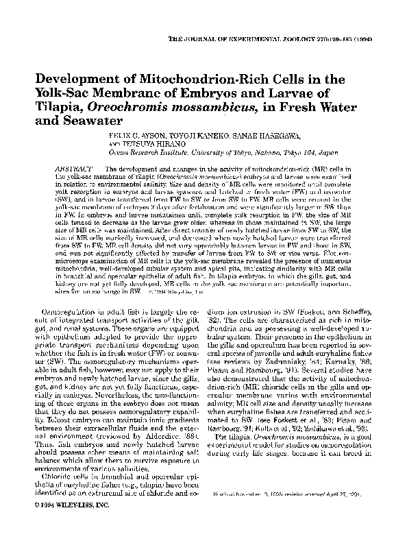 (PDF) Development of mitochondrion-rich cells in the yolk-sac membrane ...