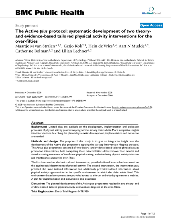 (PDF) The Active plus protocol: systematic development of two theory- and evidence-based ...