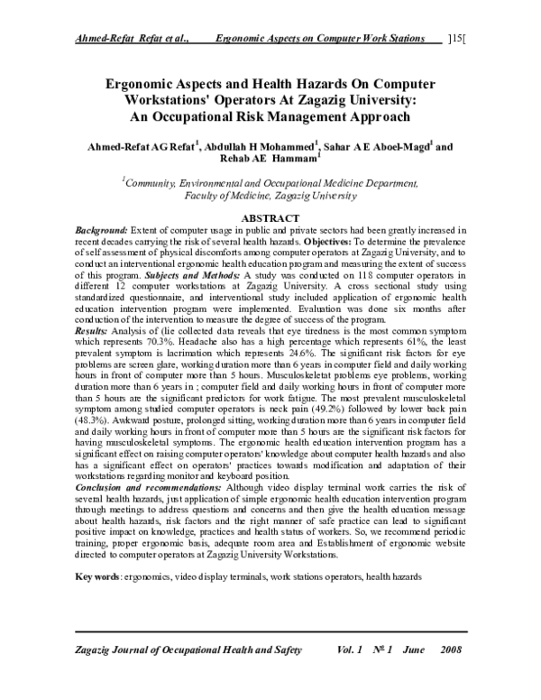(PDF) Ergonomic Aspects And Health Hazards On Computer Workstations ...