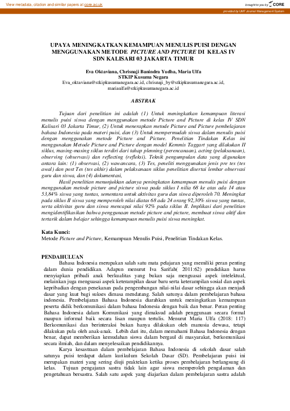 (PDF) Upaya Meningkatkan Kemampuan Menulis Puisi Dengan Menggunakan Metode Picture and Picture ...