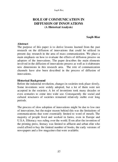 (PDF) ROLE OF COMMUNICATION IN DIFFUSION OF INNOVATIONS