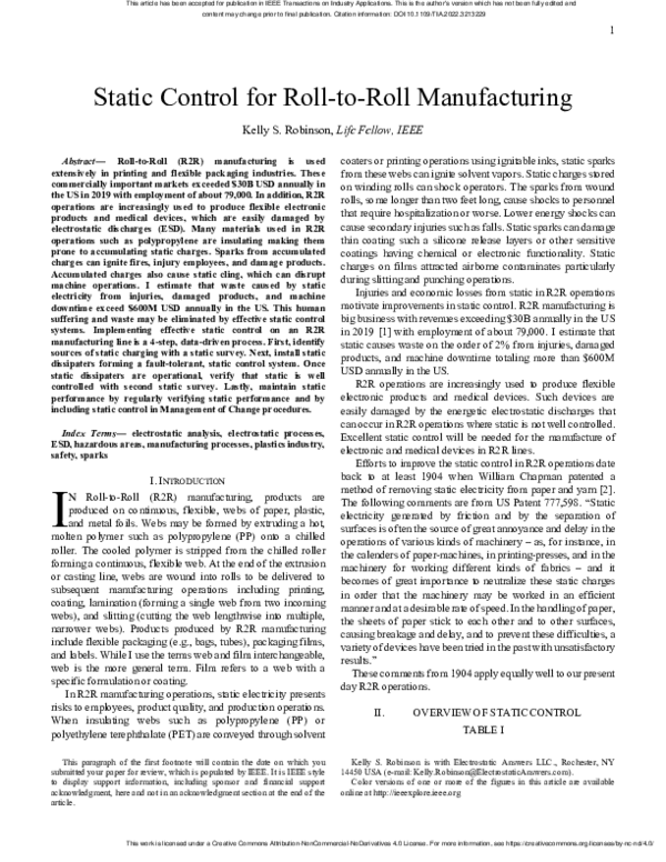 (PDF) Static Control for Roll-to-Roll Manufacturing