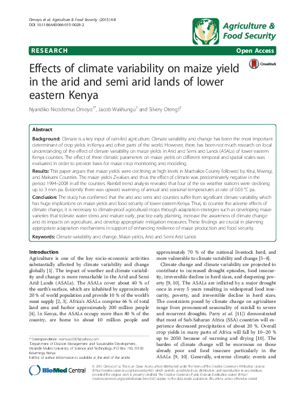 (PDF) Effects of climate variability on maize yield in the arid and ...