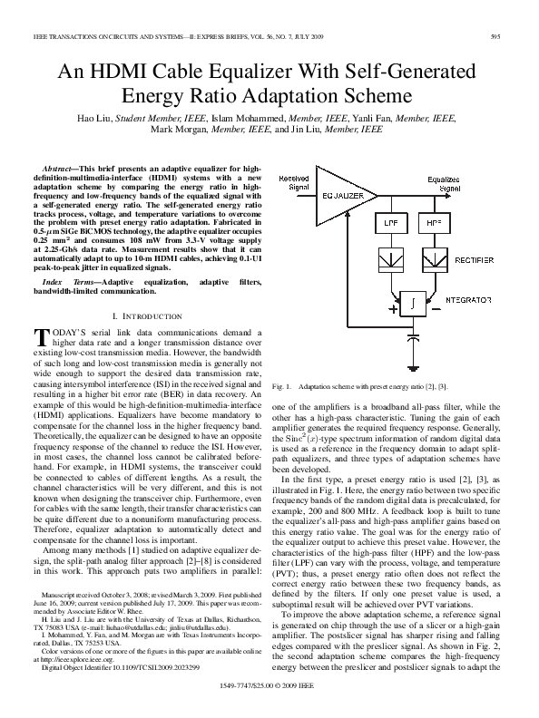 (PDF) An HDMI Cable Equalizer With Self-Generated Energy Ratio ...