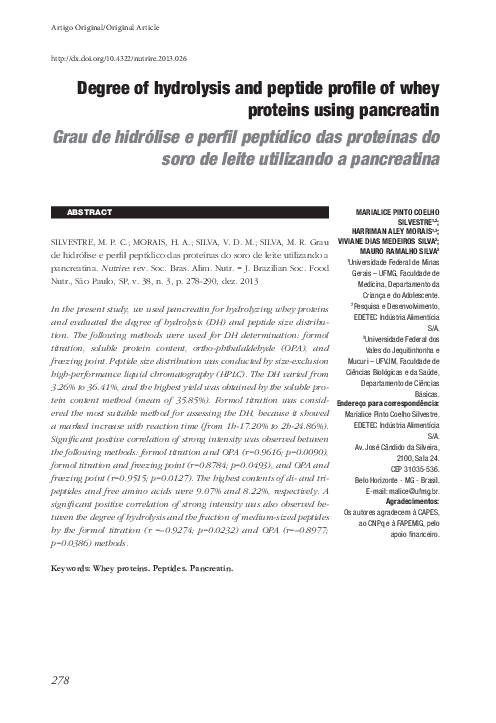 (PDF) Degree of hydrolysis and peptide profile of whey proteins using ...