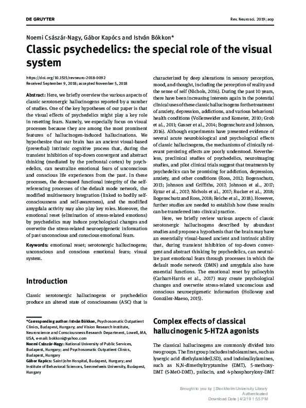 (PDF) Classic psychedelics: the special role of the visual system