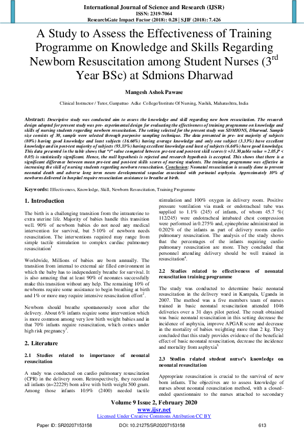 (PDF) A Study to Assess the Effectiveness of Training Programme on Knowledge and Skills ...