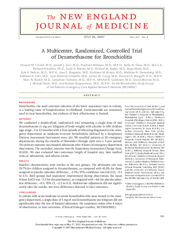 (PDF) A Multicenter, Randomized, Controlled Trial of Dexamethasone for ...