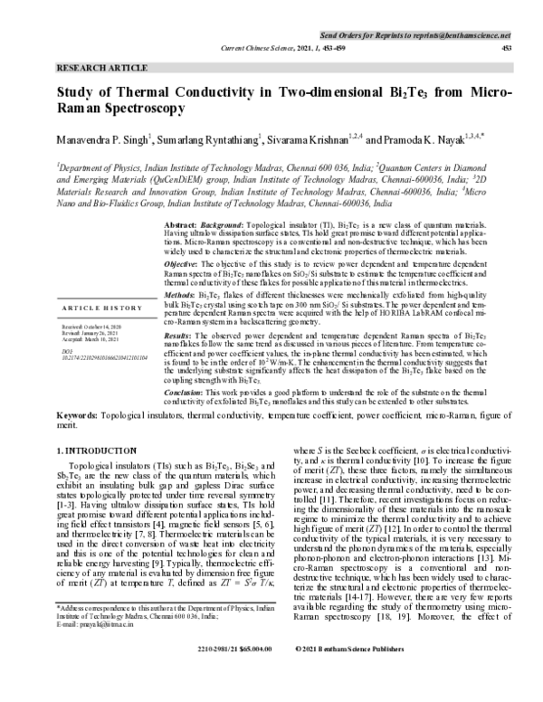 (PDF) Study of Thermal Conductivity in Two-dimensional Bi2Te3 from ...
