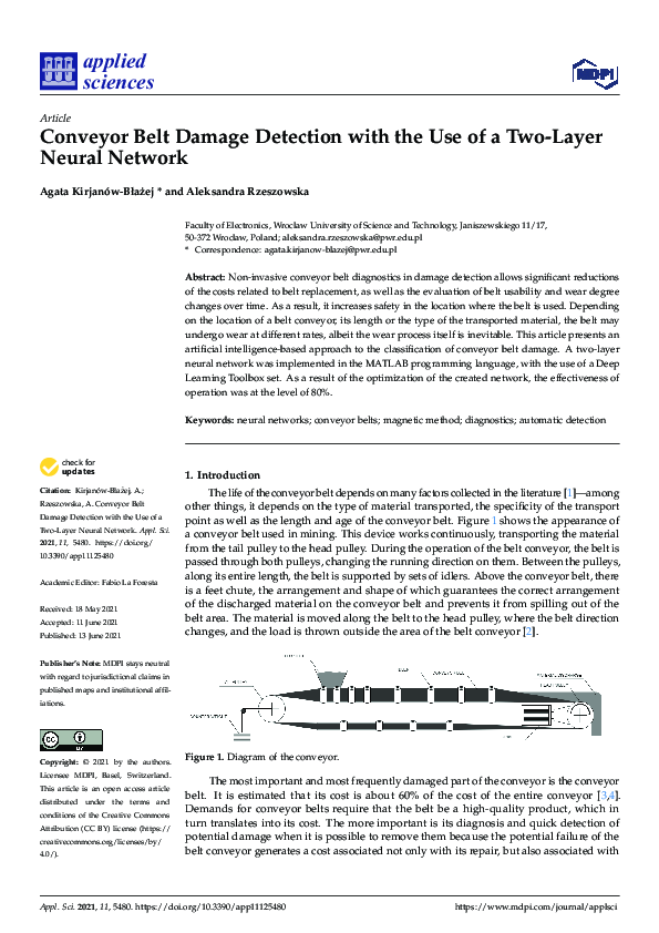 (PDF) Conveyor Belt Damage Detection with the Use of a Two-Layer Neural Network